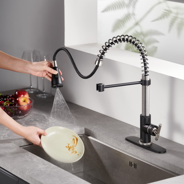 Single Handle Kitchen Faucet Pull-Down Sprayer, 360 Swivel, Three ...