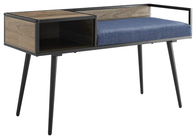 40" Modern Telephone Entry Bench, Blue - Midcentury - Accent And ...