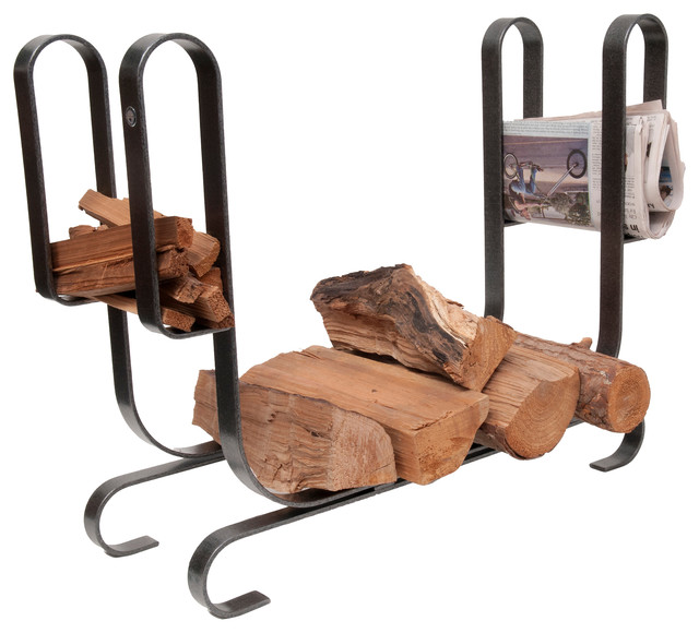 Handcrafted Large Modern Fireplace Log Rack Hammered Steel - Industrial ...