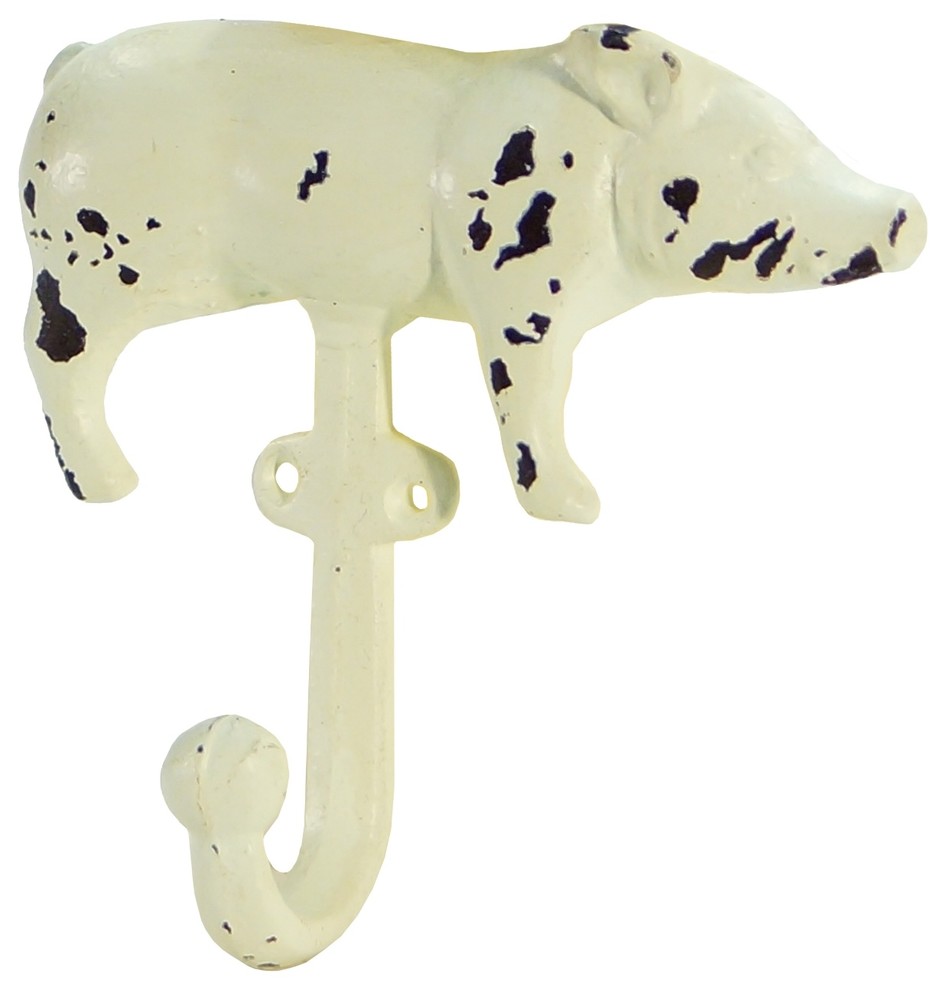 White Pig Single Hook Wall Decor Chippy Cast Iron 5.25 Inches ...