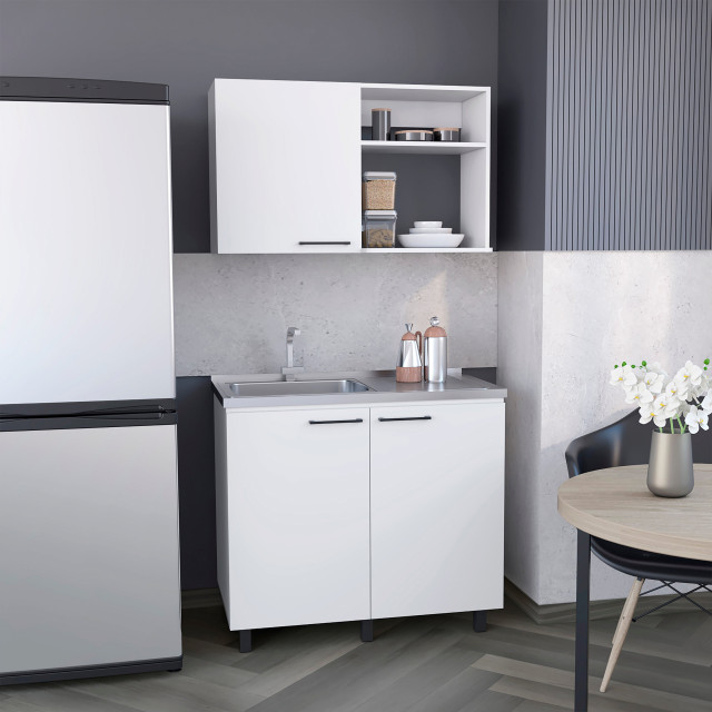 Alexandria 2 Piece Kitchen Set, Wall Cabinet + Utility Sink, White ...