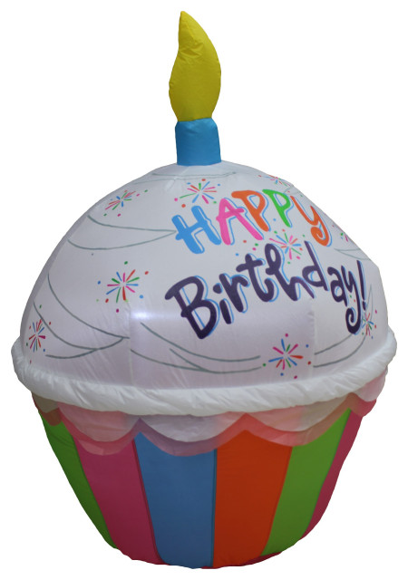 4' Tall Cute Happy Birthday Inflatable Cupcake and Candle Lighted ...