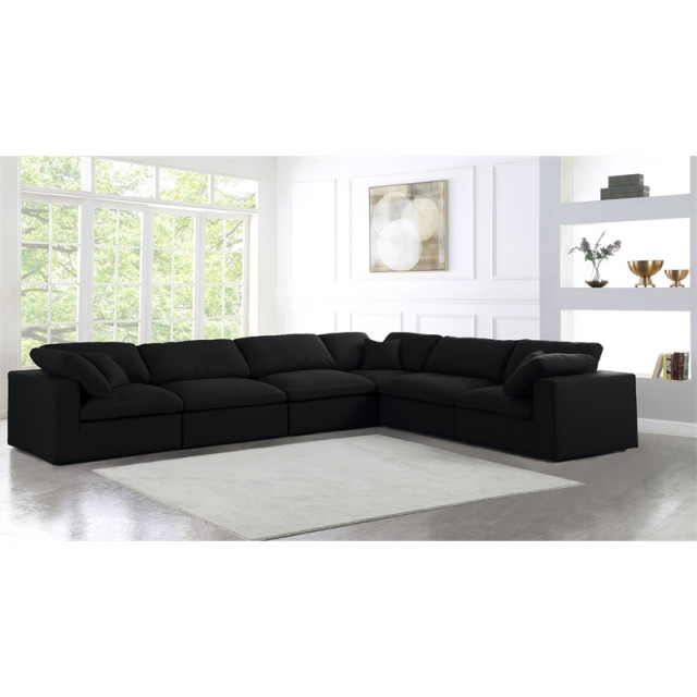 Maklaine Contemporary Black Linen Fabric Deluxe Modular Sectional Sofa ...