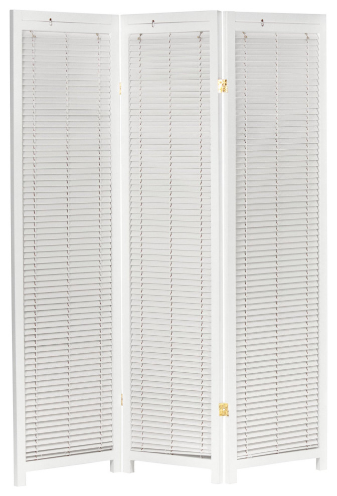 Classic Room Divider, White Pine Frame With Adjustable Shutter Screen ...