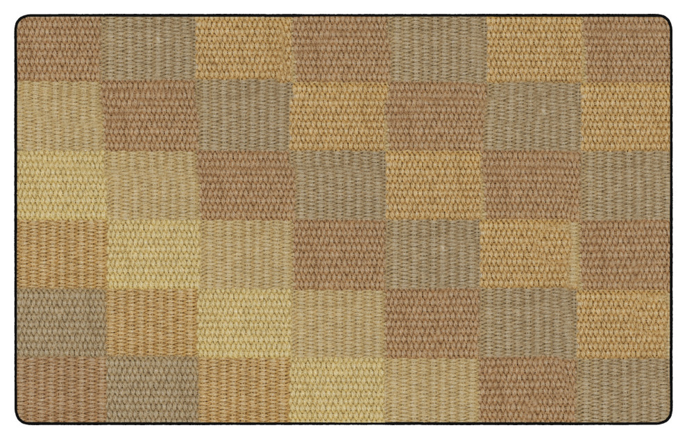Flagship Carpets FA1010-44FS 7'6x12 Cozy BasketWeave Blocks/Natural Rug ...