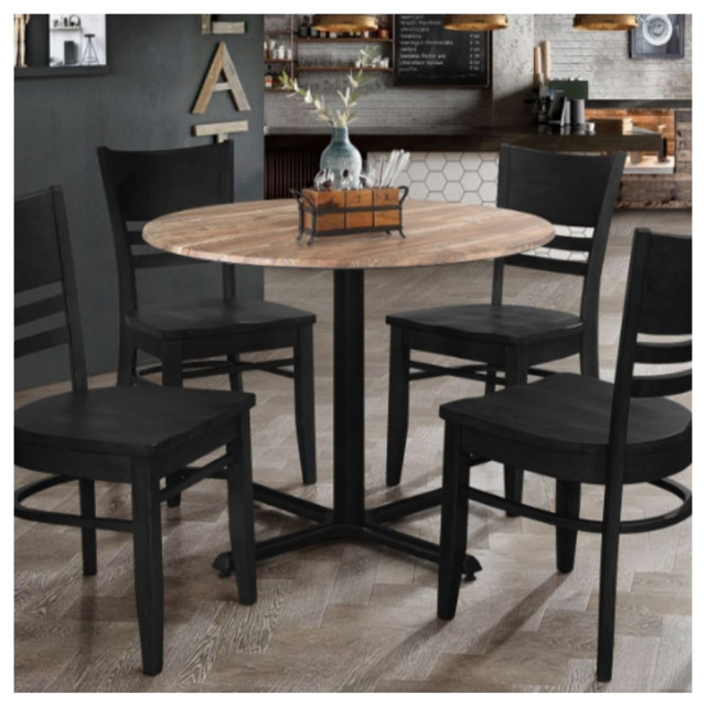 Correll Rustic Oak Premium Cafe Bistro Table with 4 Black Ladder Back ...