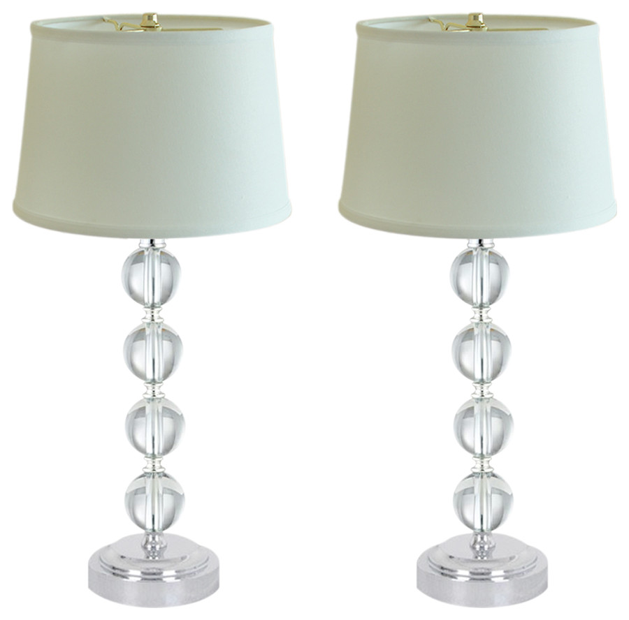18"H Stacked Glass Ball Lamp Set Brushed Nickel, White Lampshade (Set ...
