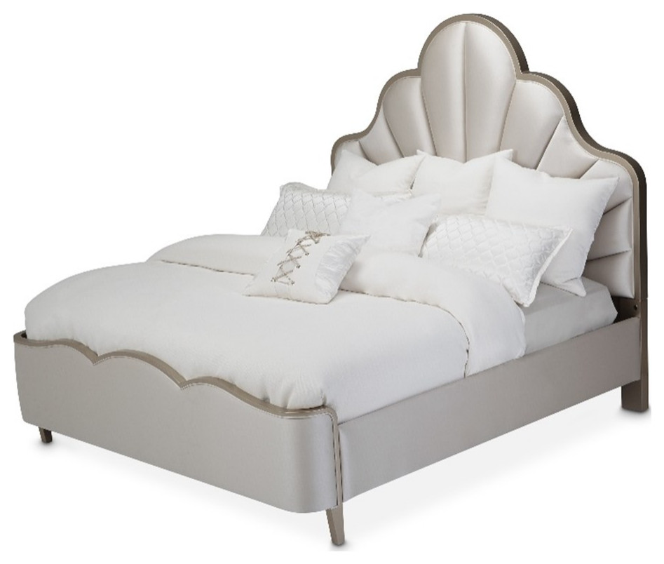 Michael Amini Malibu Crest Eastern King Scalloped Bed - Porcelain/Chardonnay, King Size ...