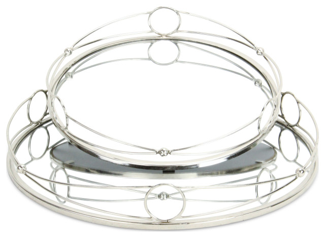 Mianzi Round Tricircle Rim Silver Metal Trays (Set of 2) - Contemporary ...