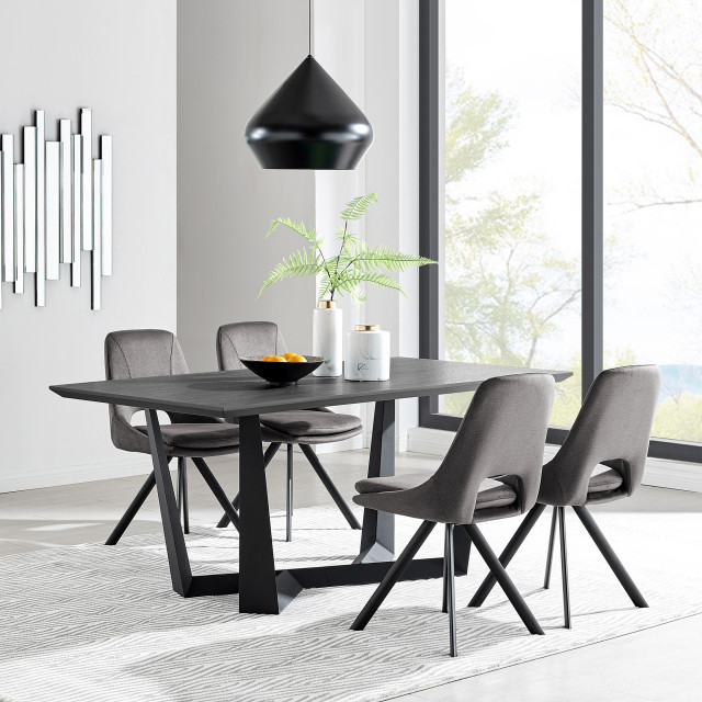 Radford Gray Rectangular Dining Table With Black Finish - Industrial ...