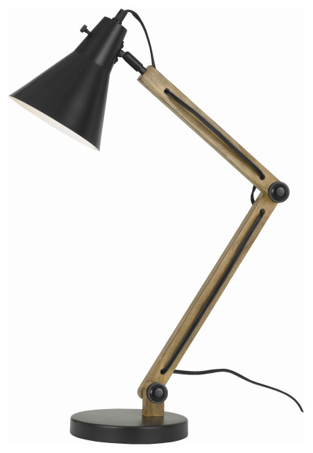 Metal Desk Lamp with Adjustable Arm and Wooden Stand, Black ...