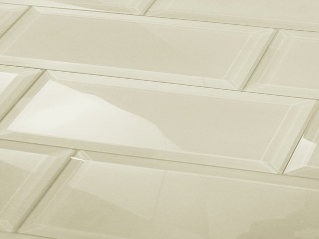 Frosted 3"x12" Beveled Glass Subway Tile,Glossy Creme - Contemporary ...