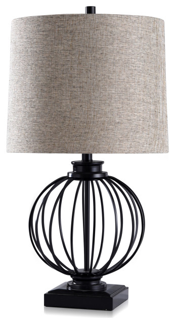 Audrey Metal Ball Cage Table Lamp, Black Finish with a Round Hardback ...
