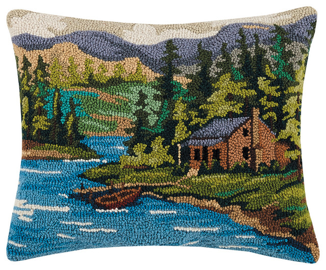 Cabin By Lake Hook Pillow - Rustic - Decorative Pillows - by Peking ...
