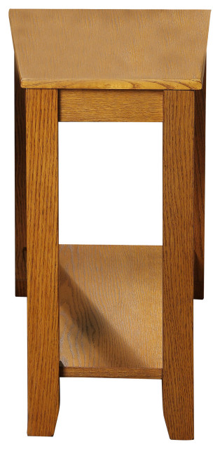 Wooden Wedge Chairside Table with Open Bottom Shelf, Oak Brown ...