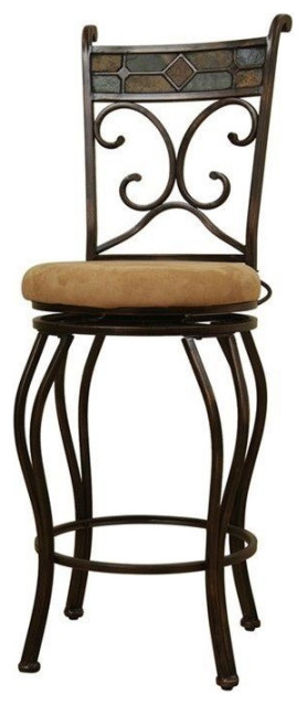 Boraam Beau Metal & Fabric Swivel Bar Stool in Brown/Beige, 29 Inch ...