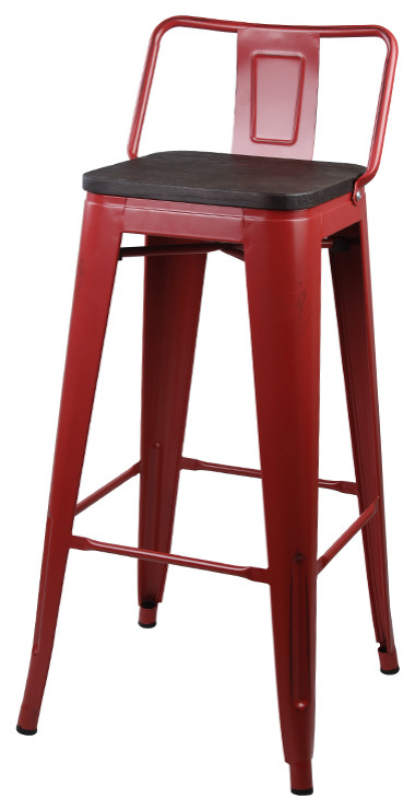 Metal Red Bar Stools With Lowback Wooden Seat, Set of 1 - Industrial ...