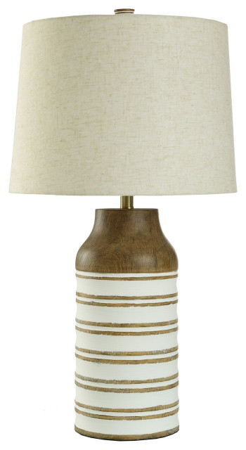 Ballindeny Farmhouse Table Lamp Carved Faux Wood Heathered Oatmeal ...