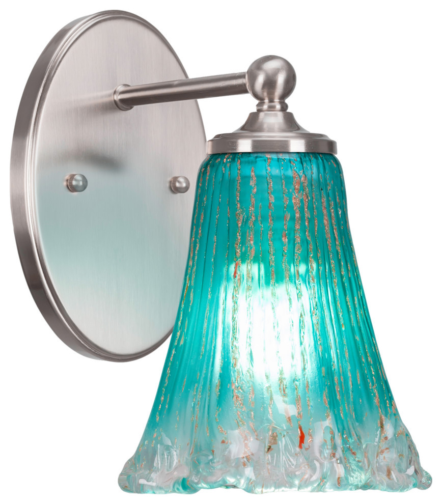Capri 1-Light Wall Sconce, Brushed Nickel/Fluted Teal Crystal ...