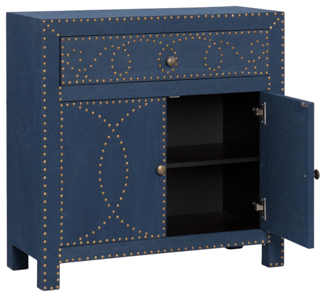 Navy and Brass Nailhead Accent Storage Cabinet - Transitional - Accent ...