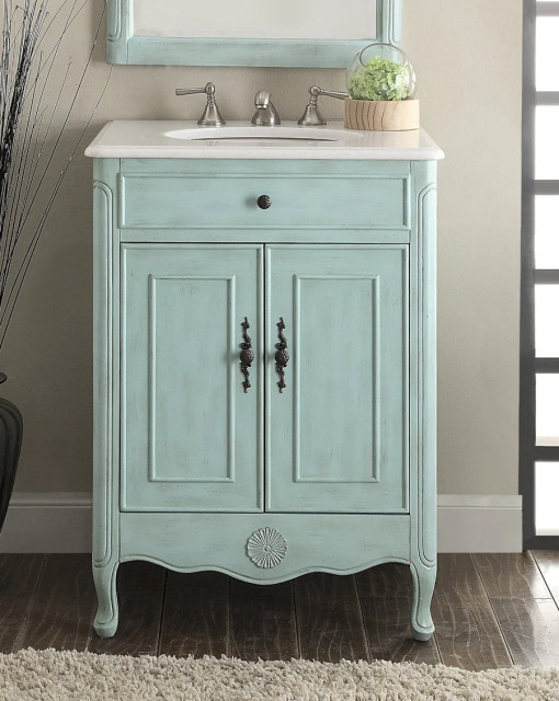 26" Daleville Distressed Light Blue Cottage style Bathroom Sink Vanity ...