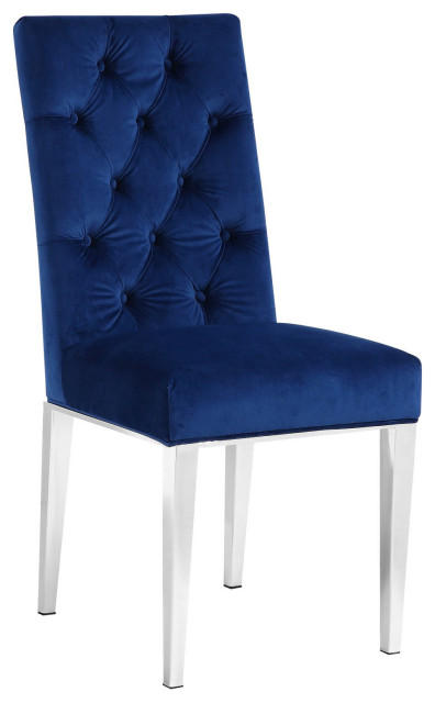 Set of 2 Dining Chair, Chrome Legs With Diamond Button Tufted Back ...