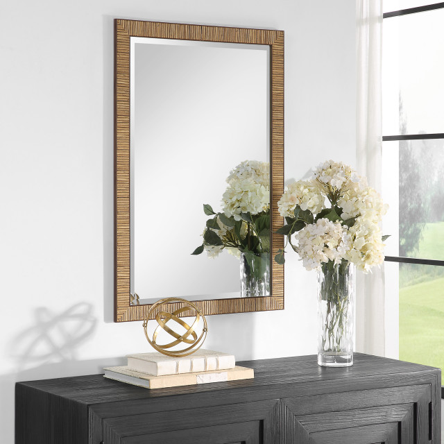 Faux rattan wrap with a dark brown finish wall mirror - Tropical ...