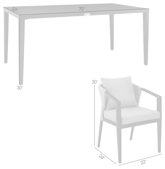 Aileen Patio 7-Piece Dining Table Set, Aluminum and Wicker With Gray ...