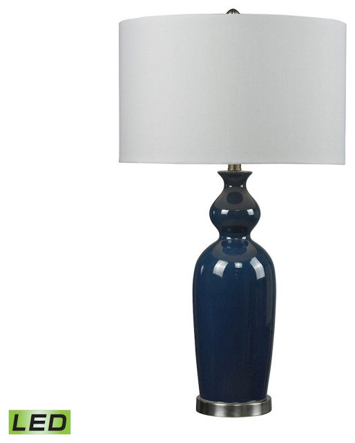 Ceramic LED Table Lamp in Blue With Pure White Shade - Transitional ...