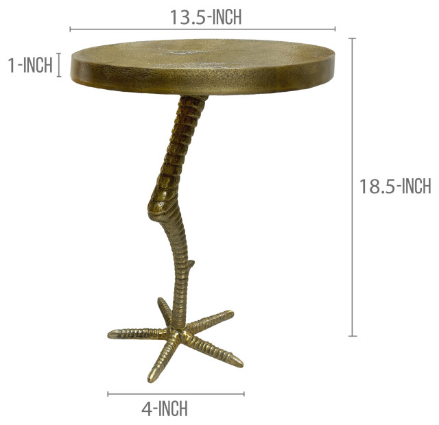 19" Side Table Antique Brass Aluminum Cast Round Top Textured Crane Leg ...
