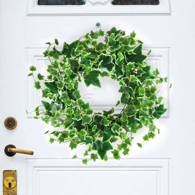 Variegated Artificial Ivy Leaf Foliage Greenery Wreath With Twig Ring ...