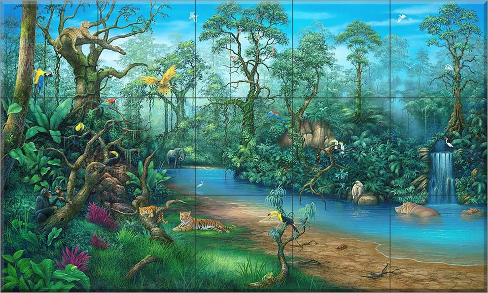 Ceramic Tile Mural, Rainforest, DM, by David Miller, 18" x 12" (6 Tiles ...