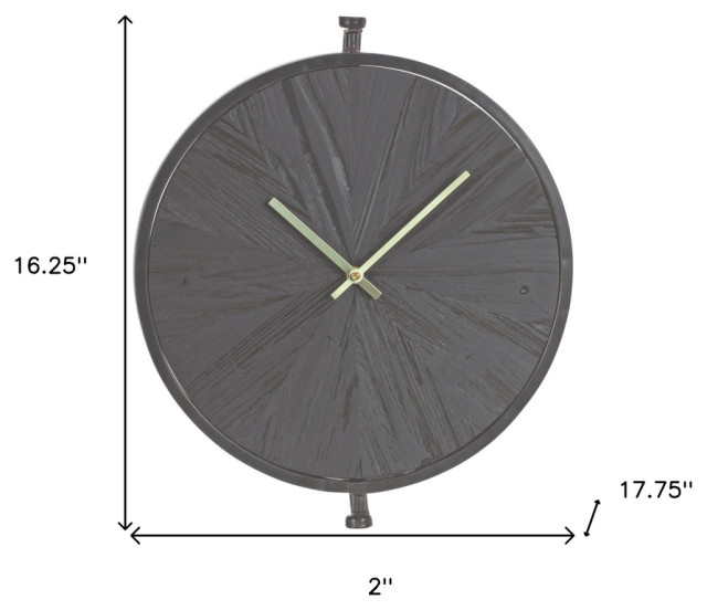 18" Circle Black Wood and Solid Wood Analog Wall Clock - Transitional ...