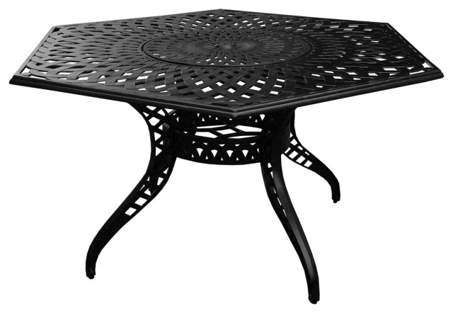 Modern Outdoor Dining Table, Hexagonal Patterned Top With Lazy Susan ...