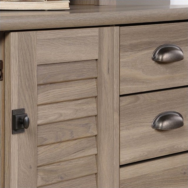 Sauder Harbor View Engineered Wood Computer Desk with Hutch in Salt Oak ...