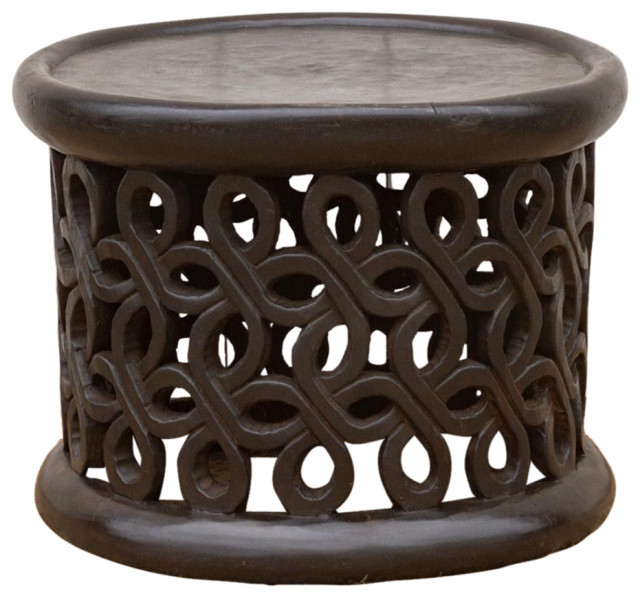 African Floral Carved End Table - Mediterranean - Side Tables And End ...