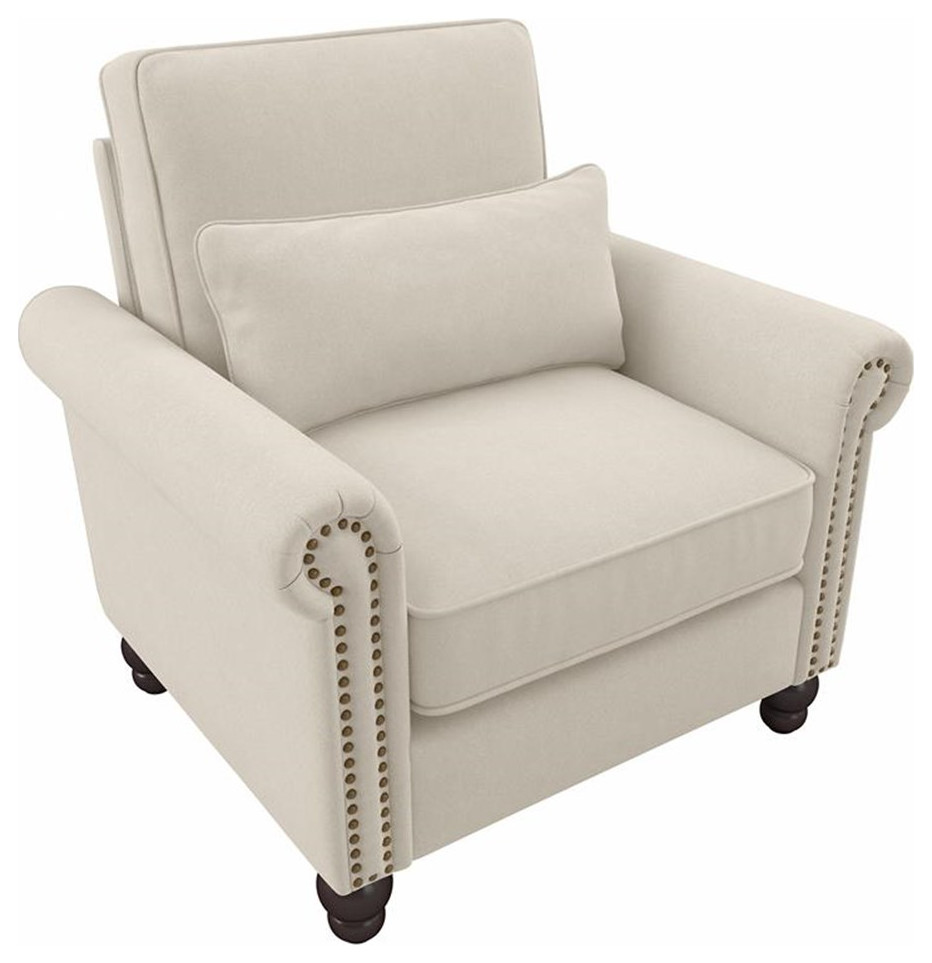 Coventry Accent Chair with Arms in Beige Herringbone Fabric ...