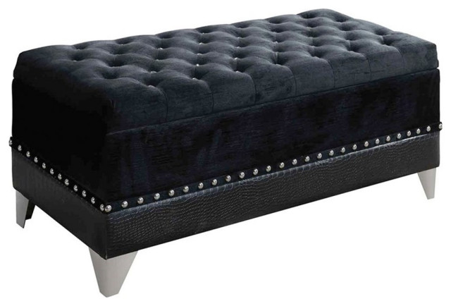 Maklaine Contemporary Velvet Tufted Trunk with Nailhead Trim in Black ...