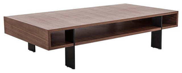 Limari Home Stilt 51" Rectangular Mid-Century Wood Coffee Table in Light Walnut - Transitional ...