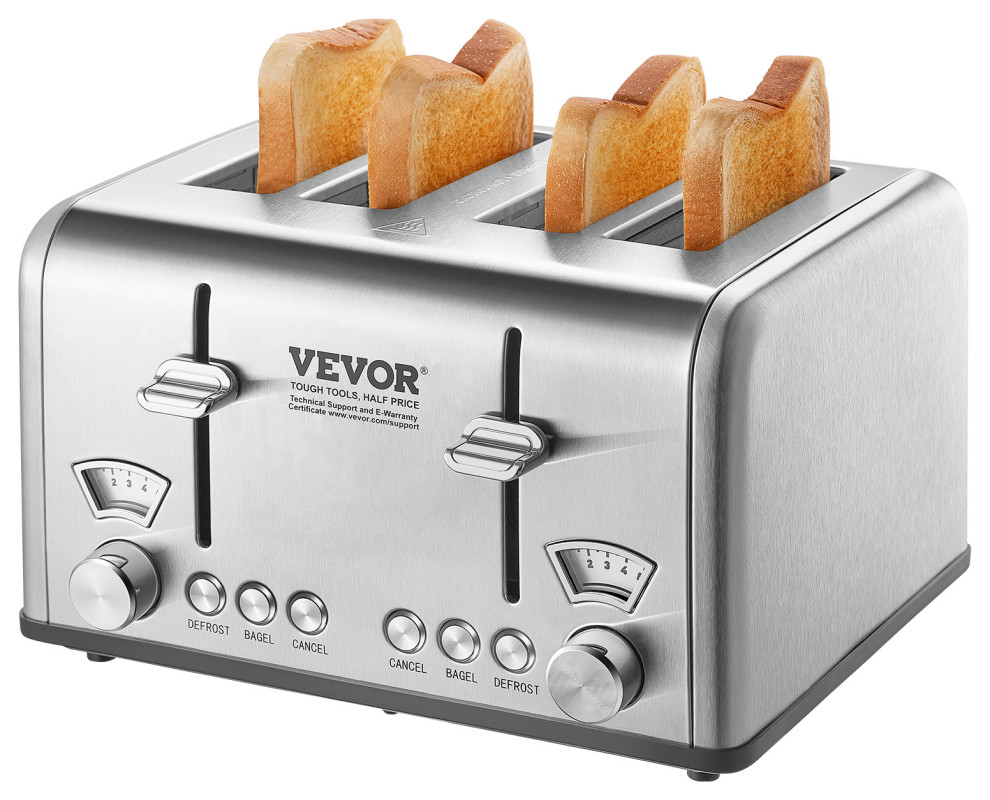 VEVOR 4 Slice Stainless Steel Toaster Reheat Cancel Defrost 6 Browning ...