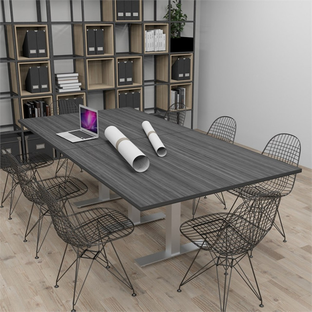Large 8' Rectangular Conference Table 8 Person Metal T Bases Black Oak ...