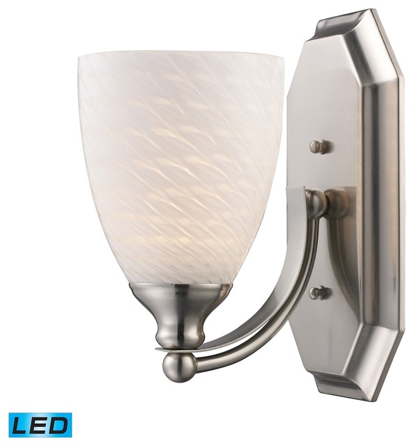 1 Light Vanity, Satin Nickel and White Swirl Glass, LED - Contemporary ...