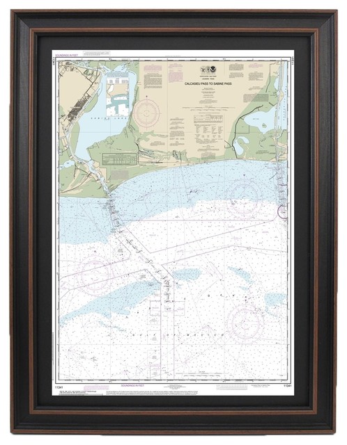 Nautical Chart, Calcasieu Pass to Sabine Pass, Poster Framed - Beach ...