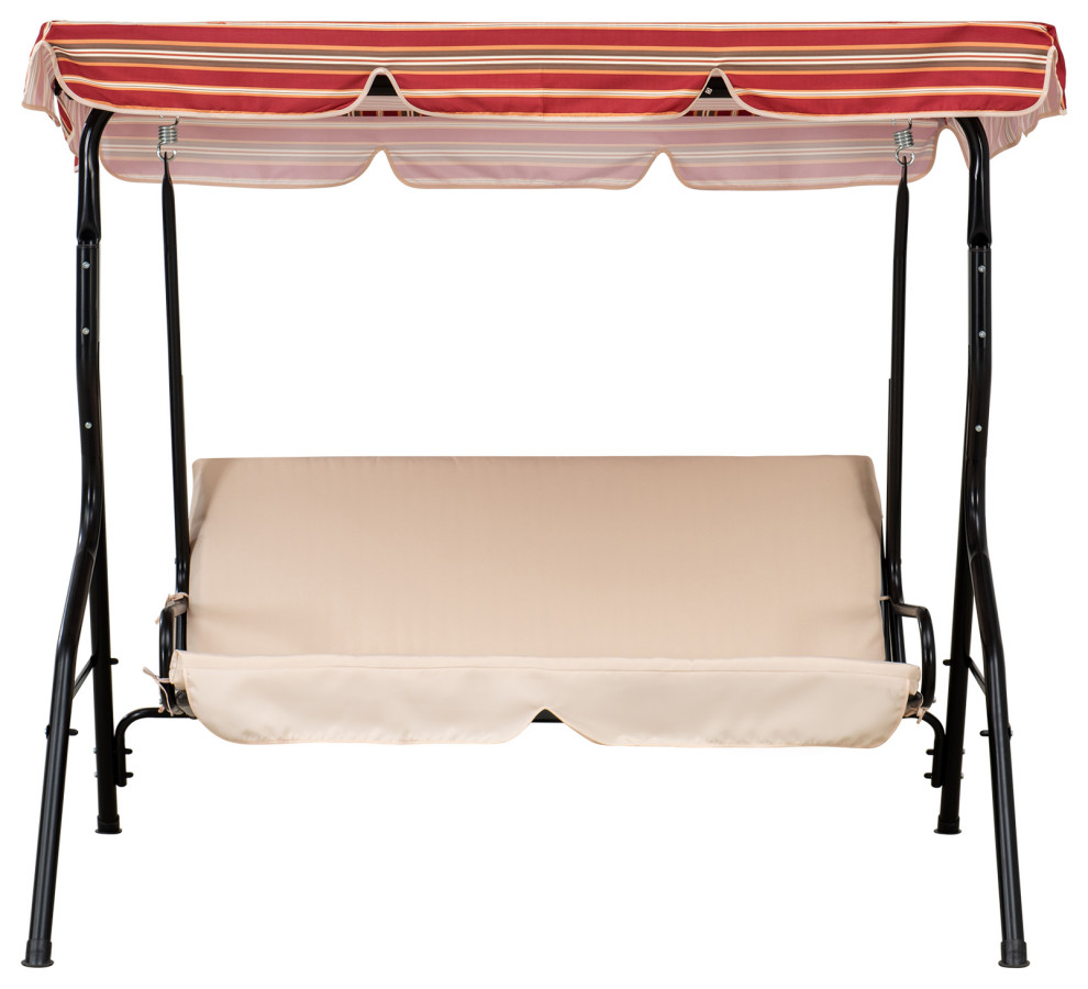 Sunjoy Tan and Red Striped Covered 2-Seat Swing With Tilt Canopy ...