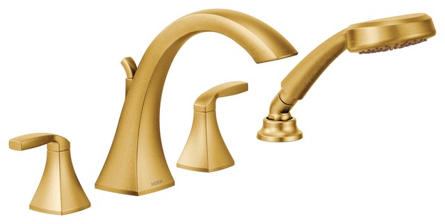 Moen Voss Brushed Gold Two-Handle Roman Tub Faucet with Hand Shower ...