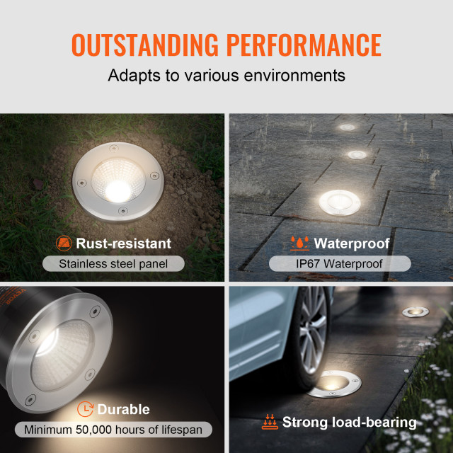 VEVOR 6 Pack Low Voltage Landscape Lights In-Ground LED Well Lights 6W ...
