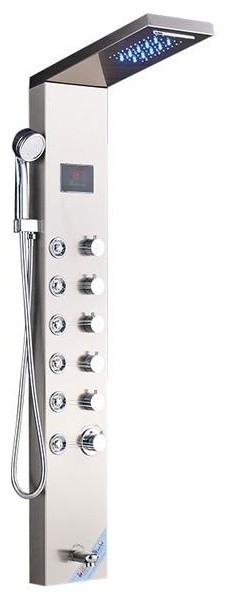 Brushed Nickel LED Shower Panel With Massage Jets Waterfall Rainfall ...