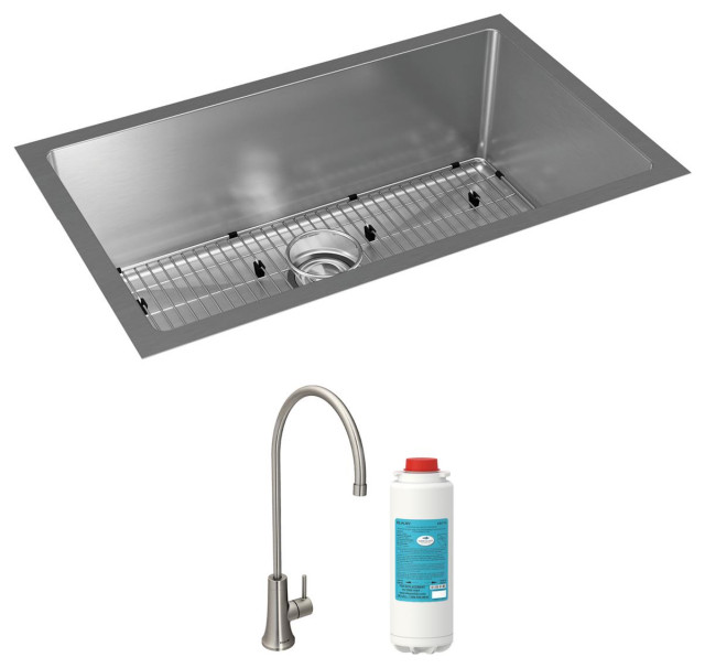 Stainless Steel 30.5 x 18.5 Single Undermount Sink Kit, Filtered ...