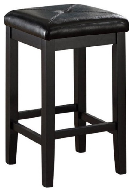 Bowery Hill 24.25" Solid Rubberwood Square Counter Stool in Black (Set ...