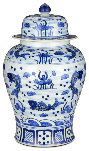 South Sea Blue and White Large Temple Jar - Asian - Decorative Jars And ...